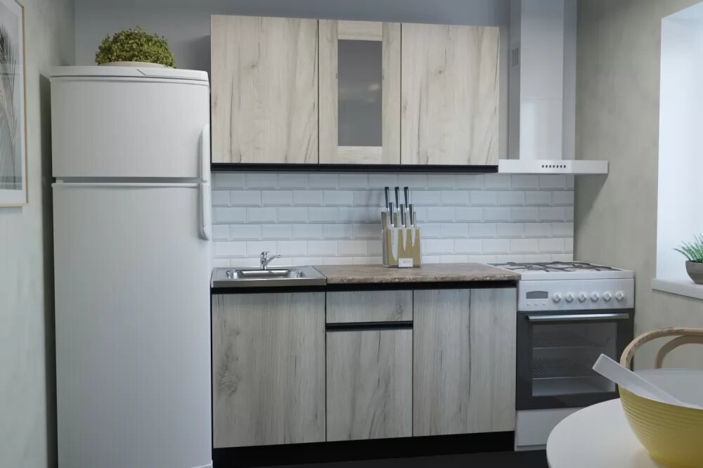 Кухонный гарнитур Герда Равенна медиум 1400 мм, каркас ЛДСП, фасад ЛДСП; Стекло, Венге/Дуб браун