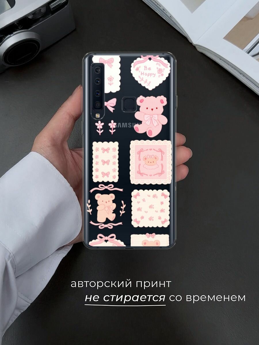 Чехол на Samsung Galaxy A9 2018 / Самсунг Галакси А9 2018 с принтом "Розовые марки", прозрачный — фото 1