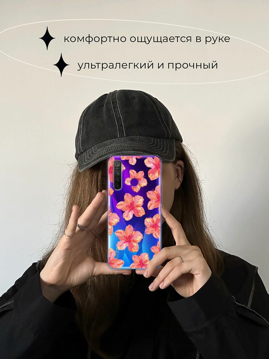Чехол на Realme 5 Pro / Реалми 5 Про с принтом "Pink flowers" — фото 1
