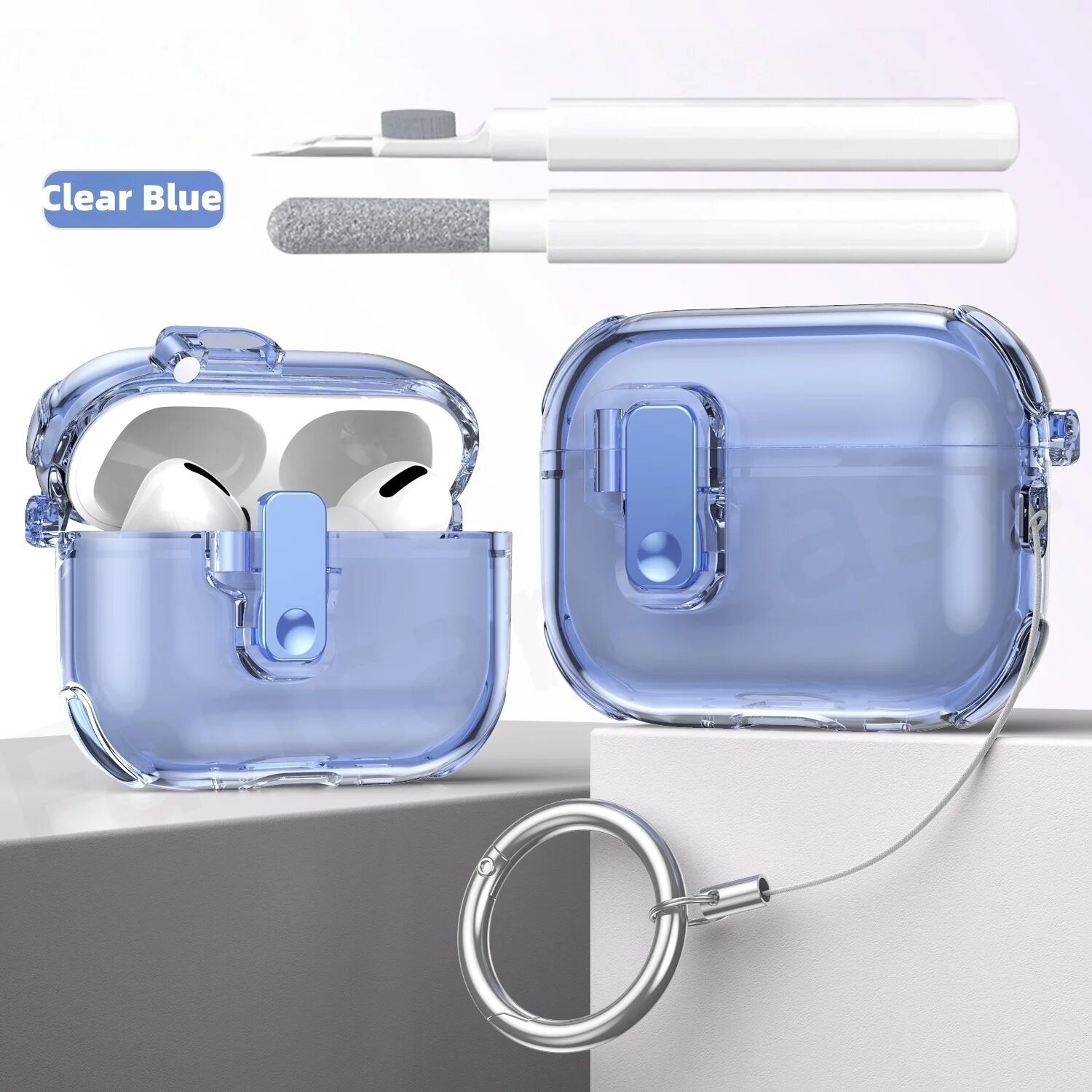 Чехол для AirPods Pro 3 Clear Blue с ручкой