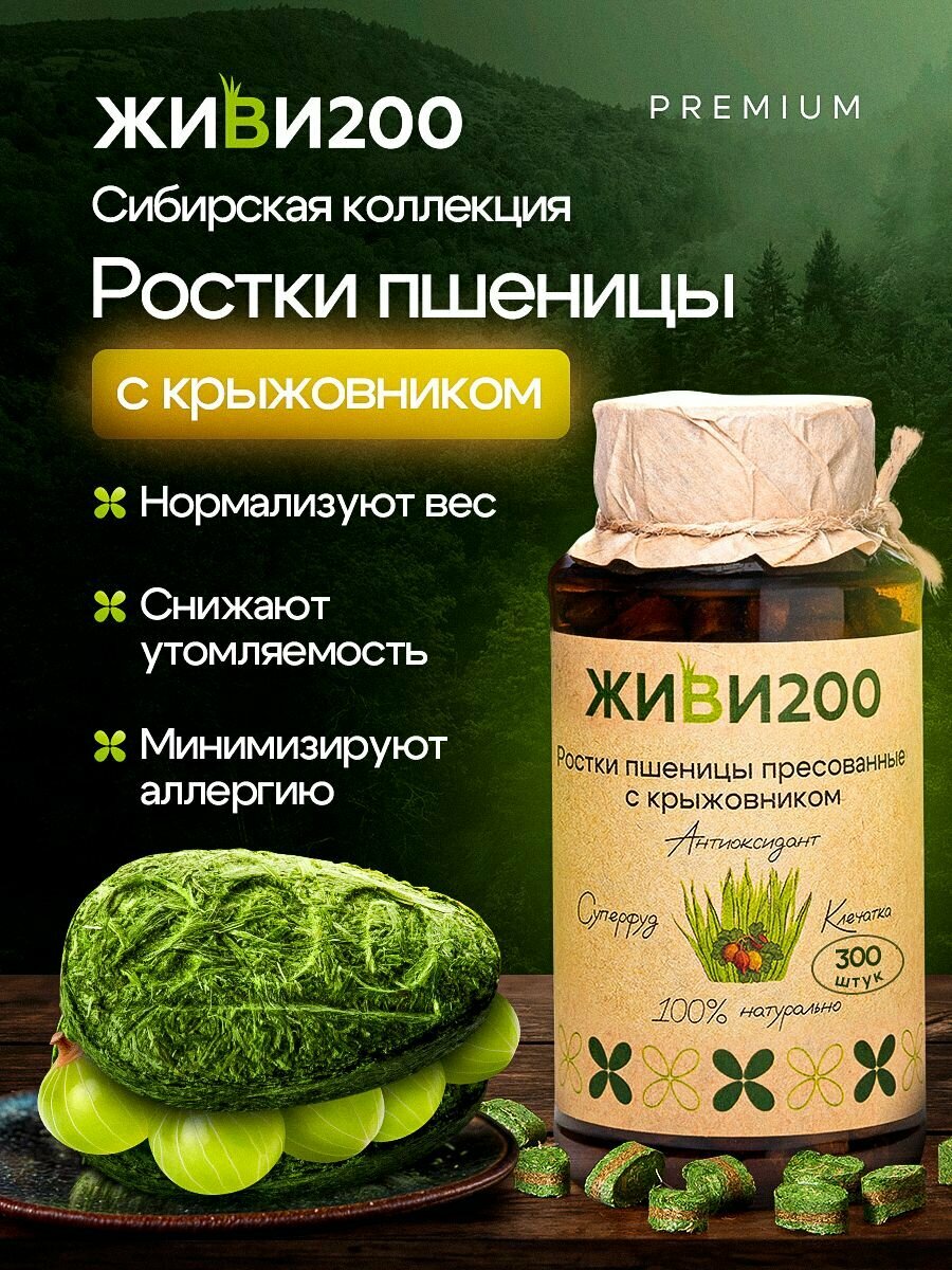 Витграсс Живи 200 с крыжовником для похудения, клетчатка, суперфуд, 300 табл