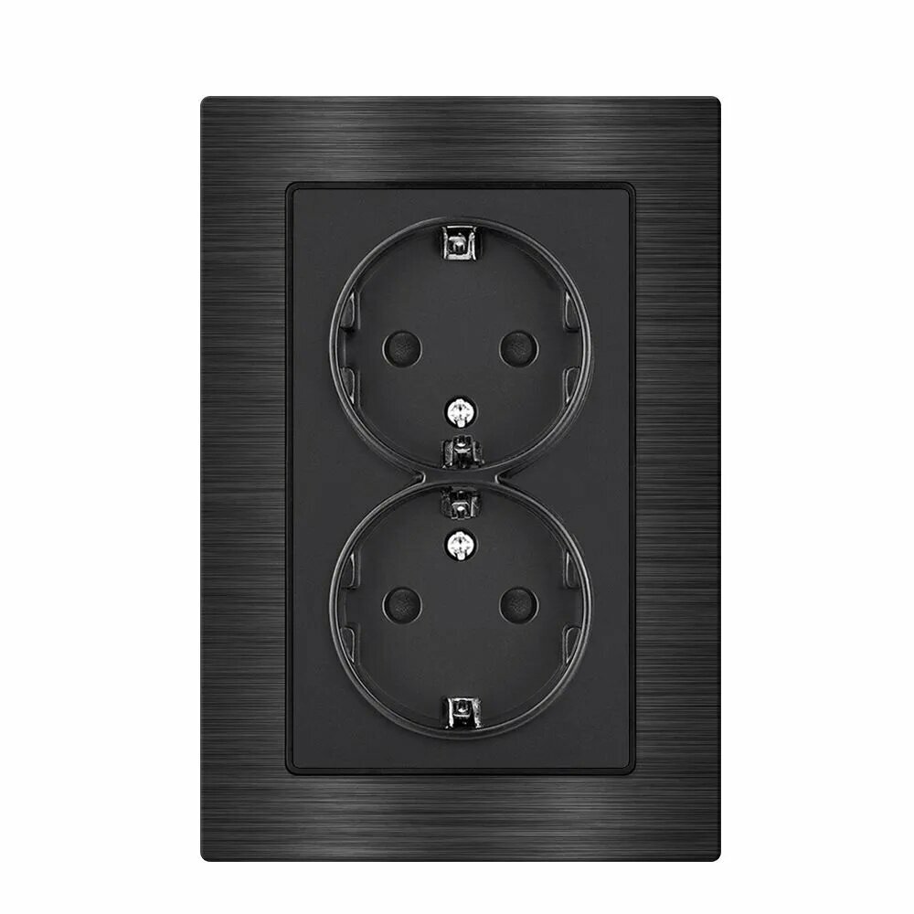 Pозетки двойные с заземлением,16A-250V IP20, Рама из алюминиевого сплава 122*82 мм черный.