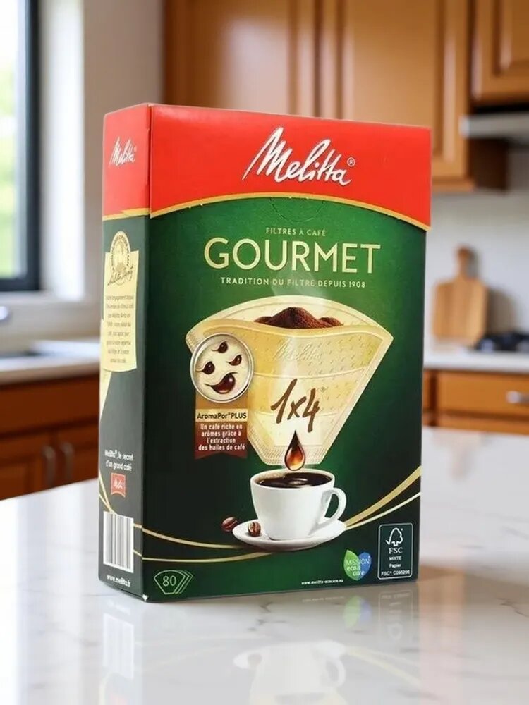 Melitta Gourmet Aromamax 1x4 — бумажные фильтры для кофе, 80 шт, размер 4, неотбелённые, капельная кофеварка