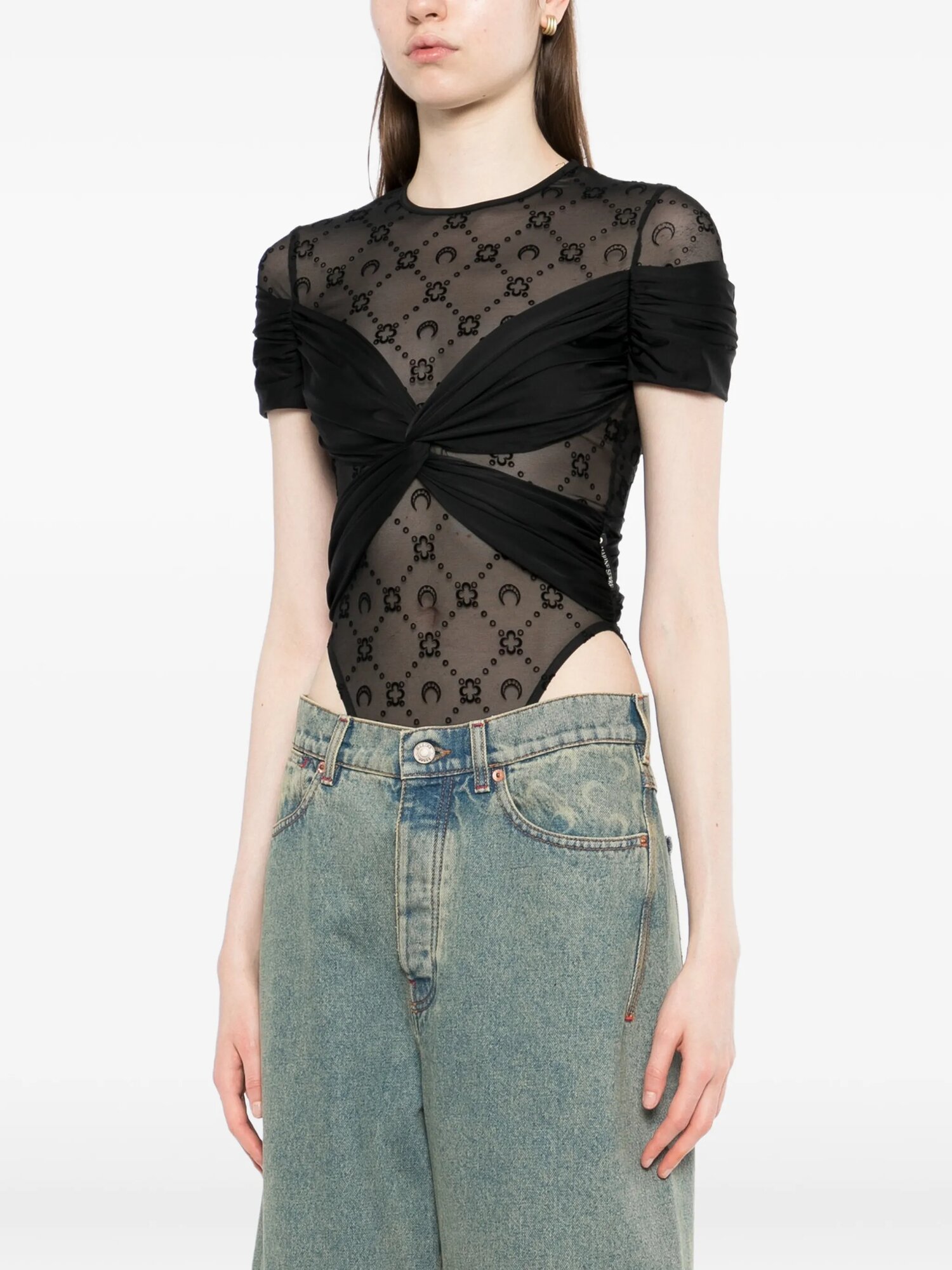 Боди бельевое Marine Serre Draped jersey bodysuit, размер 36, черный — фото 1