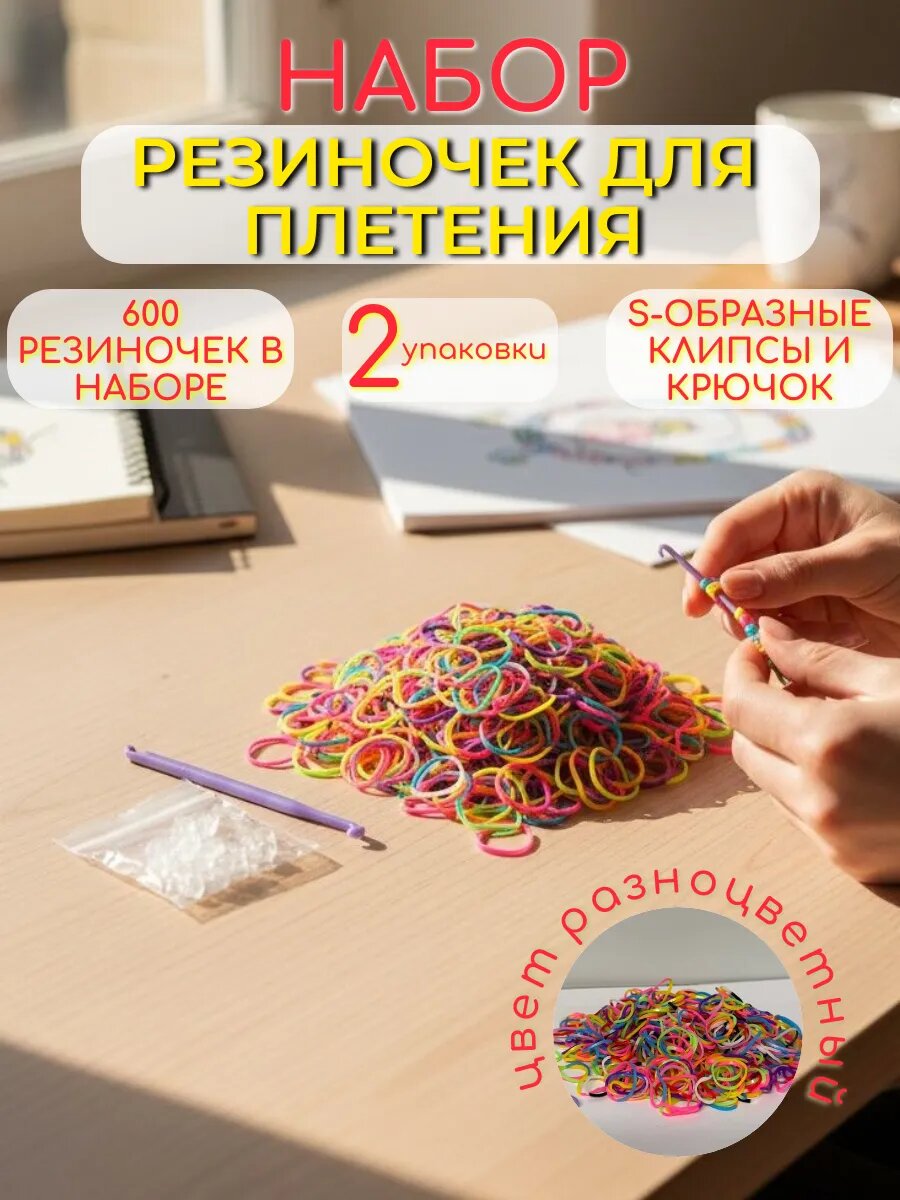 Наборе резиночек для плетения, 2 уп по 600 шт