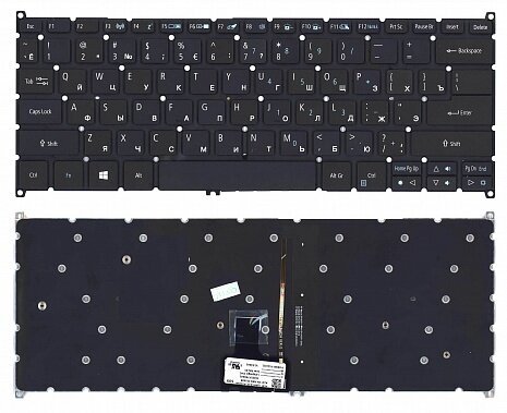 Клавиатура для ноутбука Acer Aspire R14, R5-471T, R5-431T, R7-372T, SWIFT 5 черная, с подсветкой
