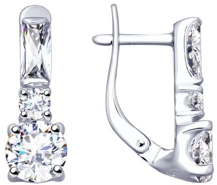 Серьги, серебро, 925 проба, родирование, фианит