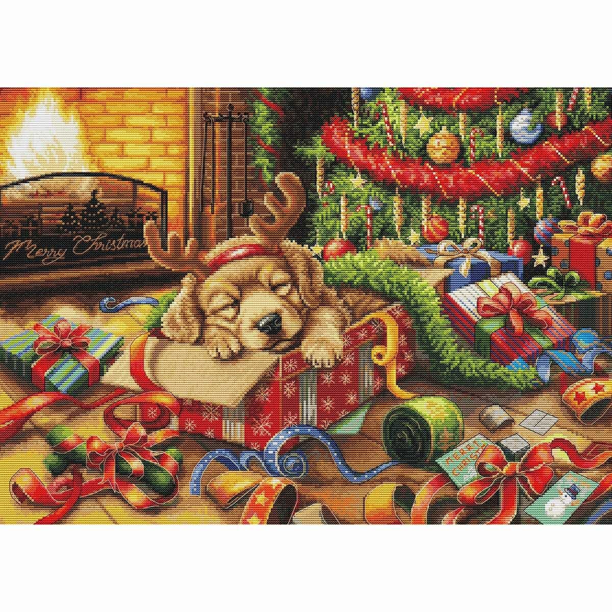 Набор для вышивания крестиком 'Маленький нарушитель спокойствия Санты', 44*32 см, Luca-S