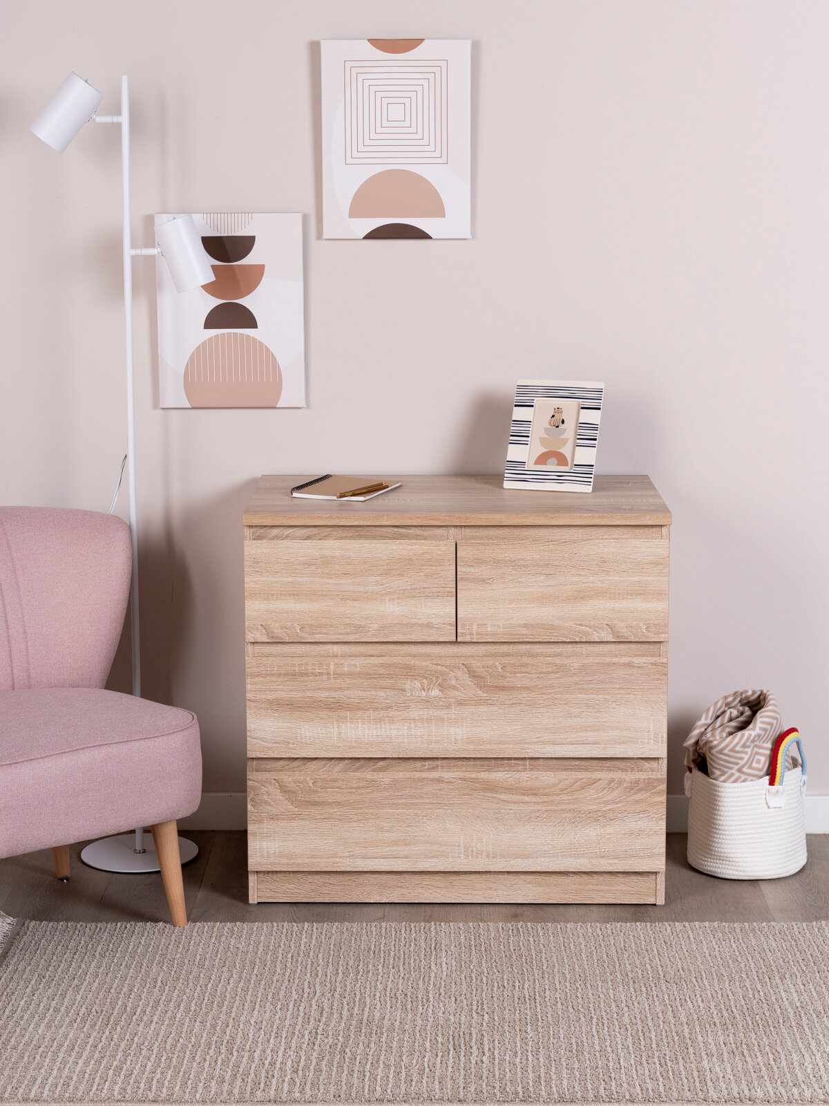 Комод для одежды с ящиками, с доводчиками, 80х48х76 см, ЛДСП, дуб сонома