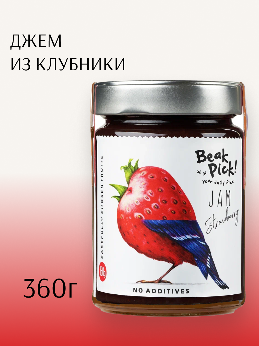 Джем Beak Pick, клубника, натуральный состав, стеклянная банка, 360г