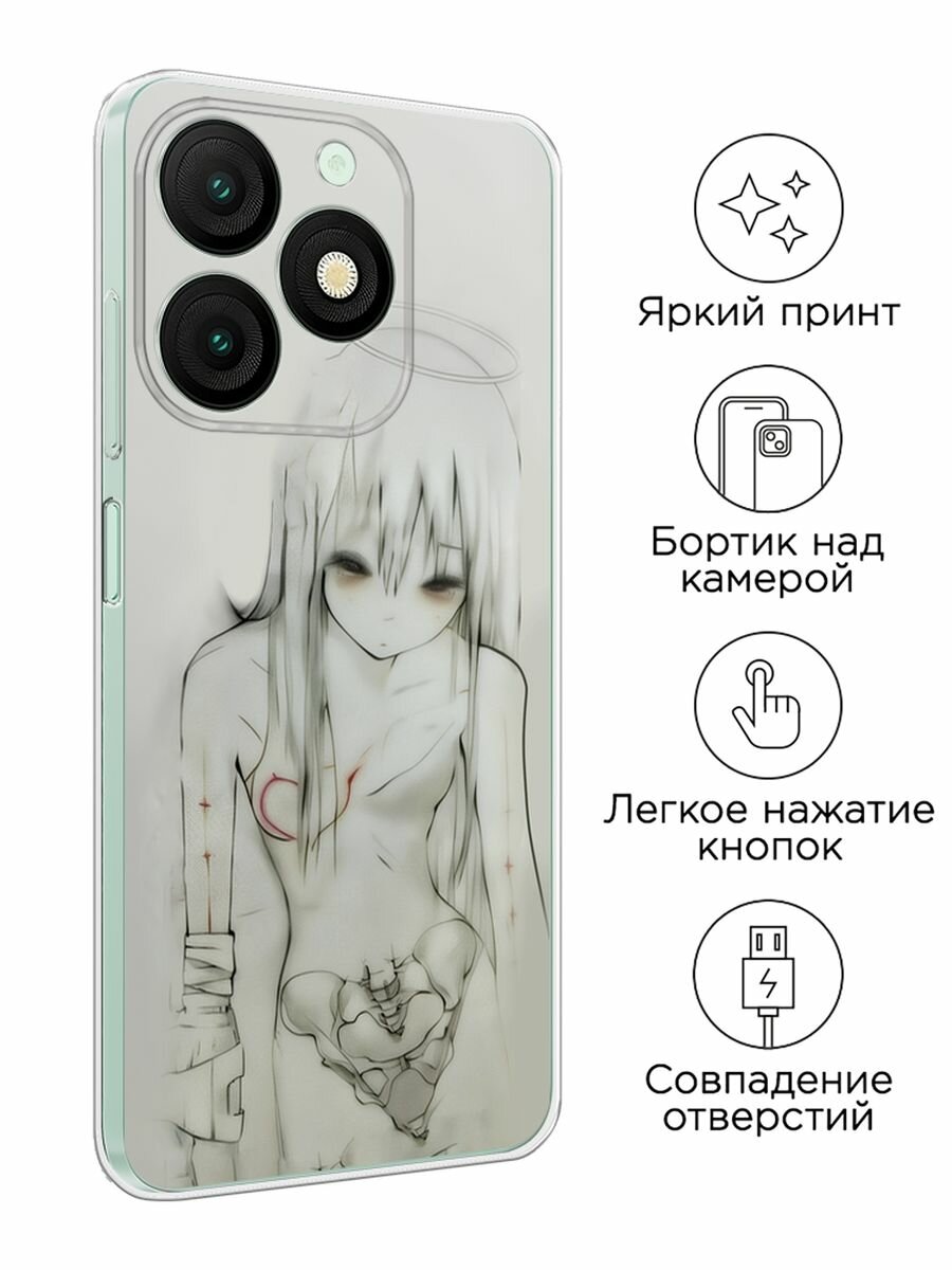 Чехол на Itel A50 / Ител А50 с принтом "Аниме рисунок чёрно-белый" — фото 1