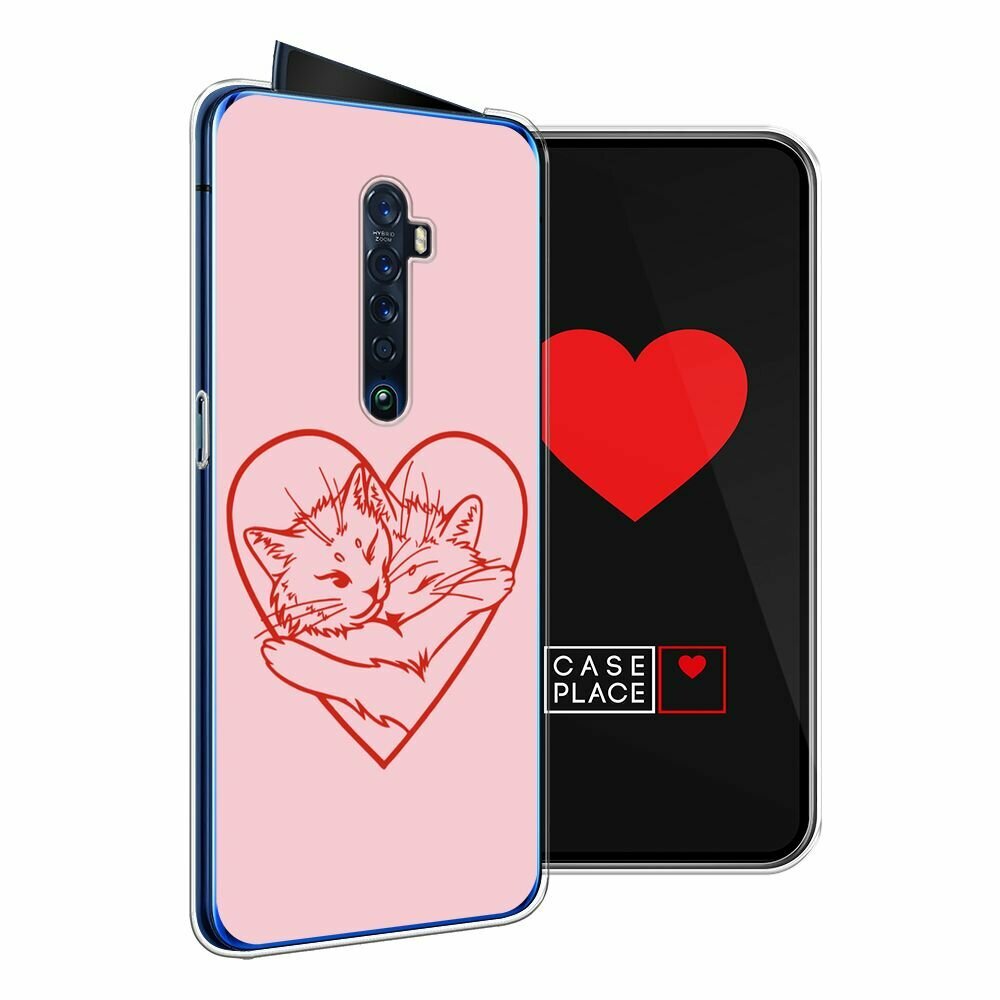 Чехол на Oppo Reno 2 / Оппо Рено 2 с принтом "Влюблённые котики рисунок 1 - 14 февраля" — фото 1