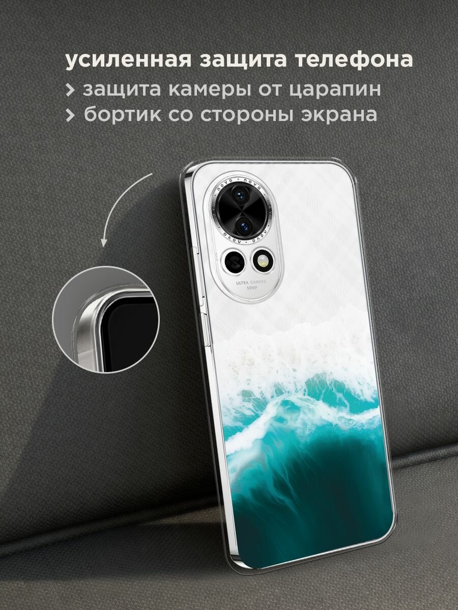 Чехол на Huawei Nova 12/Nova13 / Хуавей Нова 12/Нова 13 с принтом "Большая волна", прозрачный — фото 1