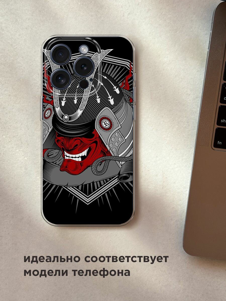 Чехол на Apple iPhone 15 Pro / Айфон 15 Про с принтом "Красная маска самурая" — фото 1