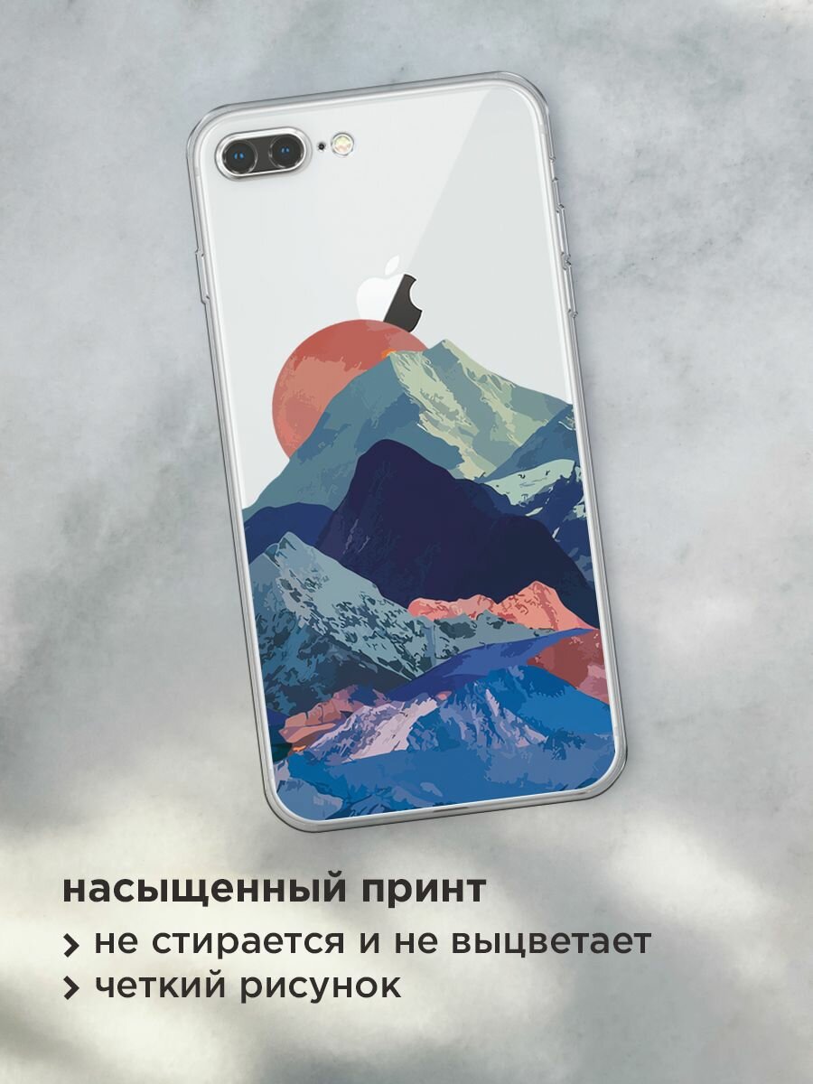 Чехол на Apple iPhone 7 Plus / Айфон 7 Плюс с принтом "Закат в снежных горах", прозрачный — фото 1