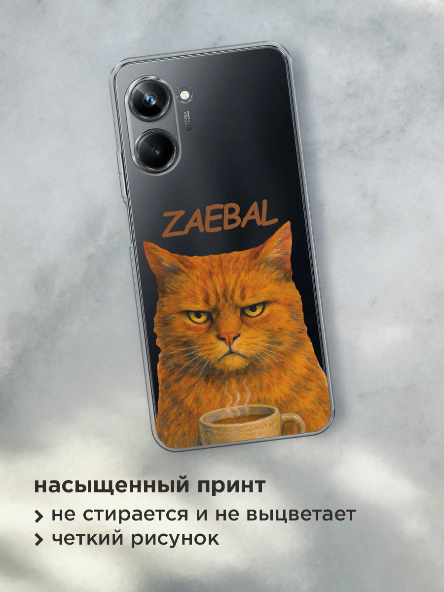 Чехол на Realme 10 Pro / Реалми 10 Про с принтом "Рыжий кот с надписью", прозрачный — фото 1