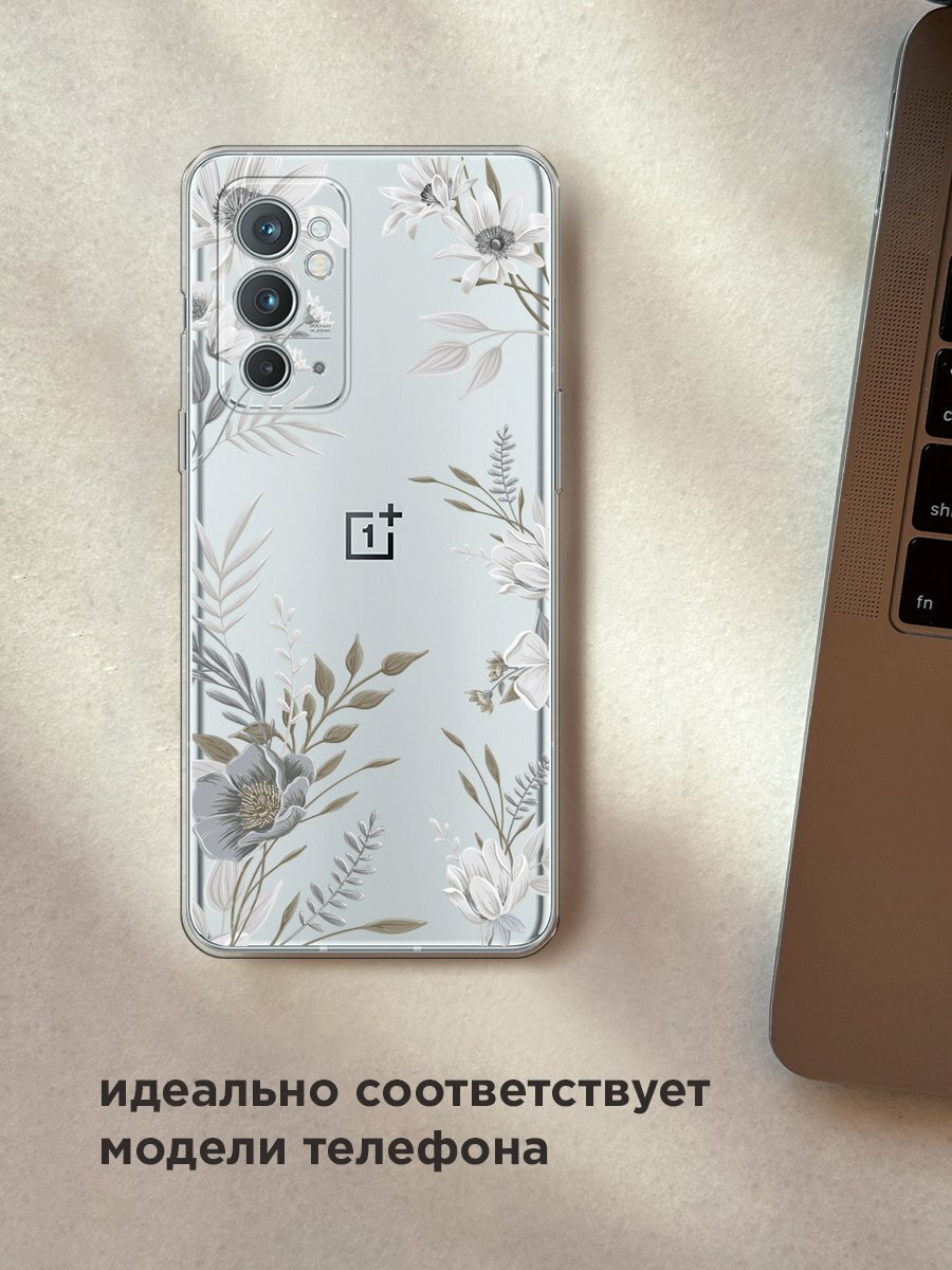 Чехол на OnePlus 9RT / ВанПлас 9RT с принтом "Цветы сепия 3" — фото 1