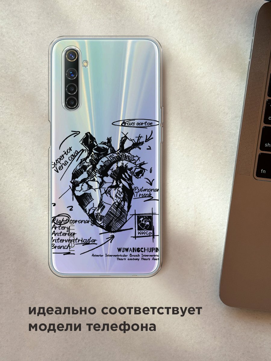 Чехол на Realme 6 / Реалми 6 с принтом "Анатомическое сердце 2", прозрачный — фото 1