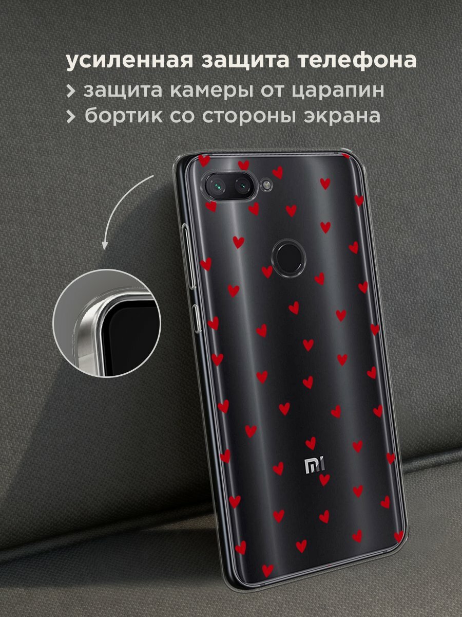 Чехол на Xiaomi Mi 8 Lite (Youth Edition) / Сяоми Ми 8 Лайт (Юс Эдишн) с принтом "Red hearts", прозрачный — фото 1