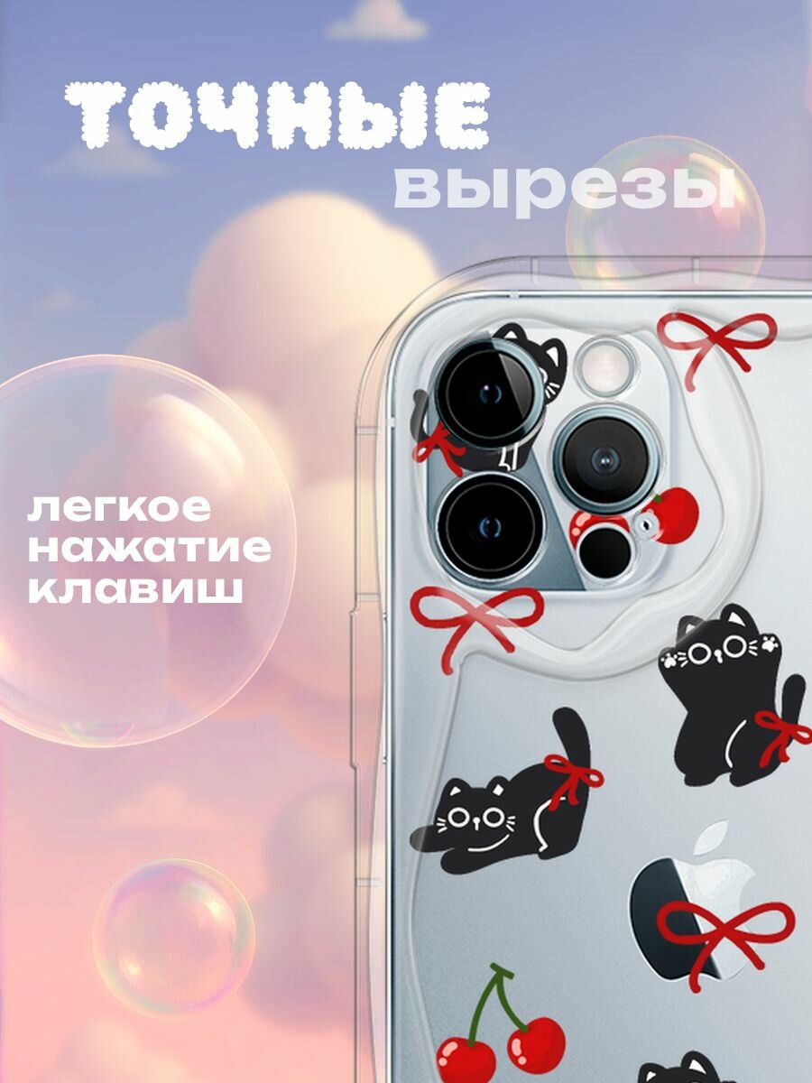 Чехол на Apple iPhone 12/12 Pro / Айфон 12/12 Pro с принтом "Котик, вишня и бантики" — фото 1