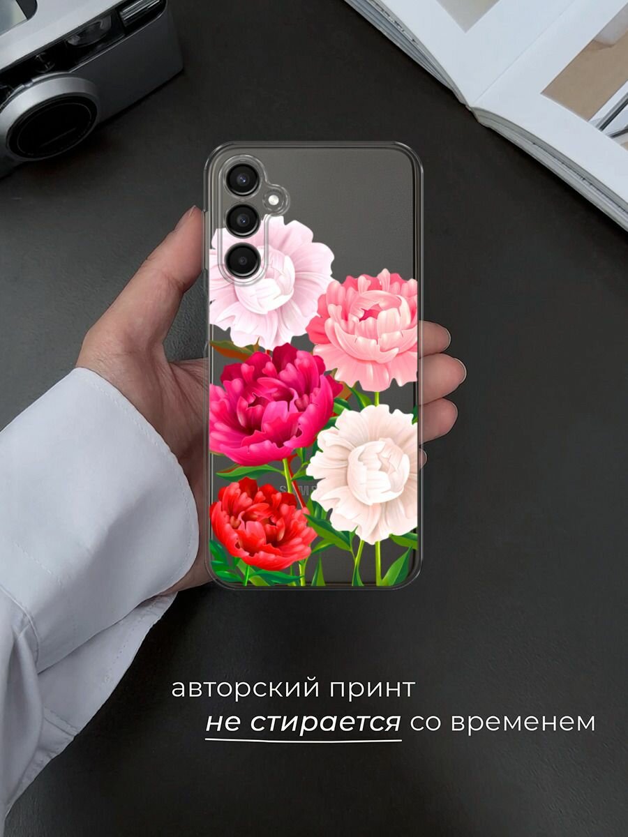 Чехол на Samsung Galaxy A24 / Самсунг Галакси A24 с принтом "Большие пионы", прозрачный — фото 1