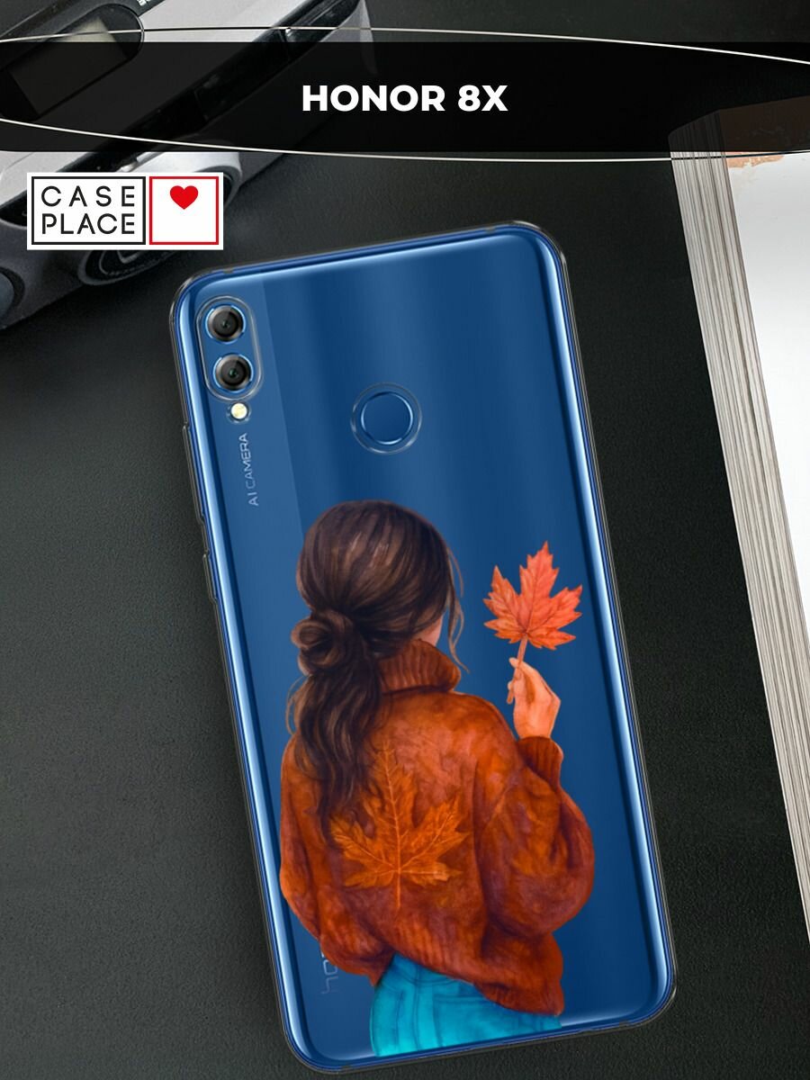 Чехол на Honor 8X / Хонор 8Х с принтом "Девушка с опавшим листом", прозрачный