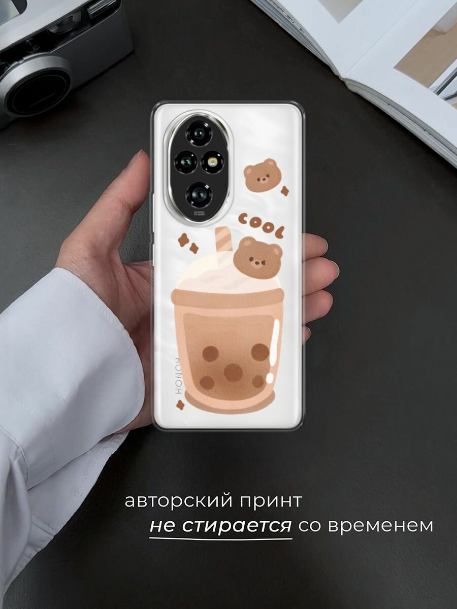 Чехол на Honor 200 Pro / Хонор 200 Про с принтом "Кофе 2", прозрачный — фото 1