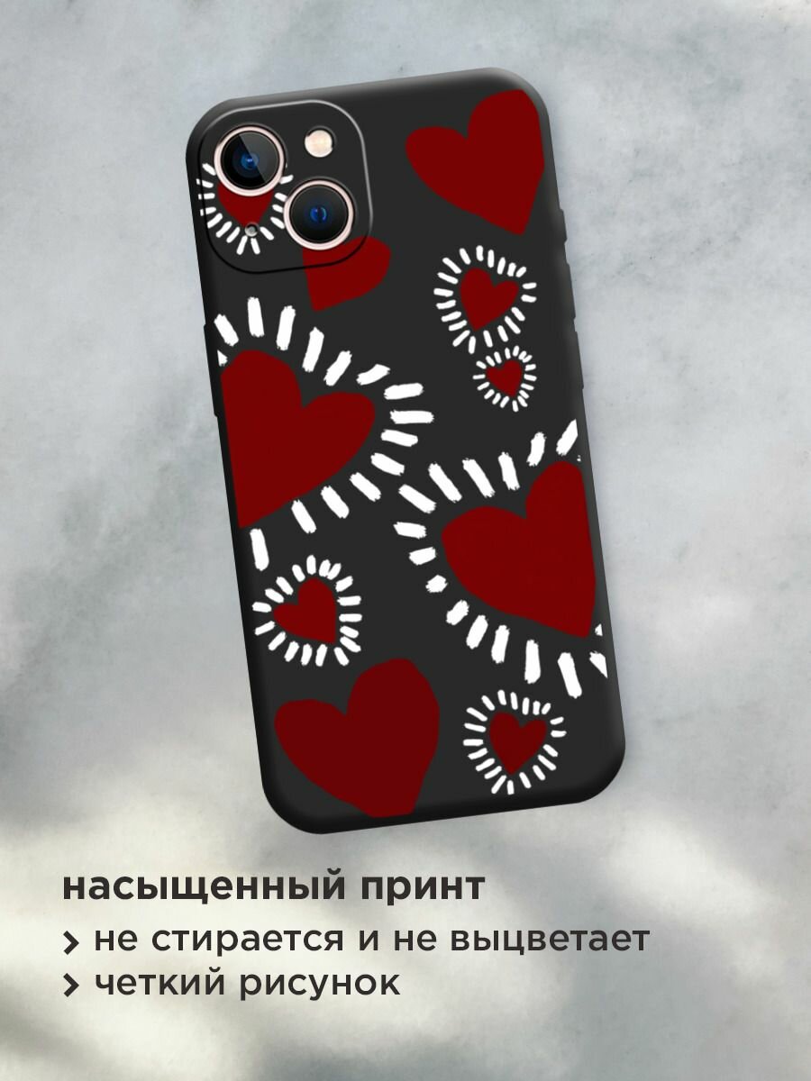 Чехол на Apple iPhone 13 / Айфон 13 с принтом "Бордовые сердца 2" — фото 1