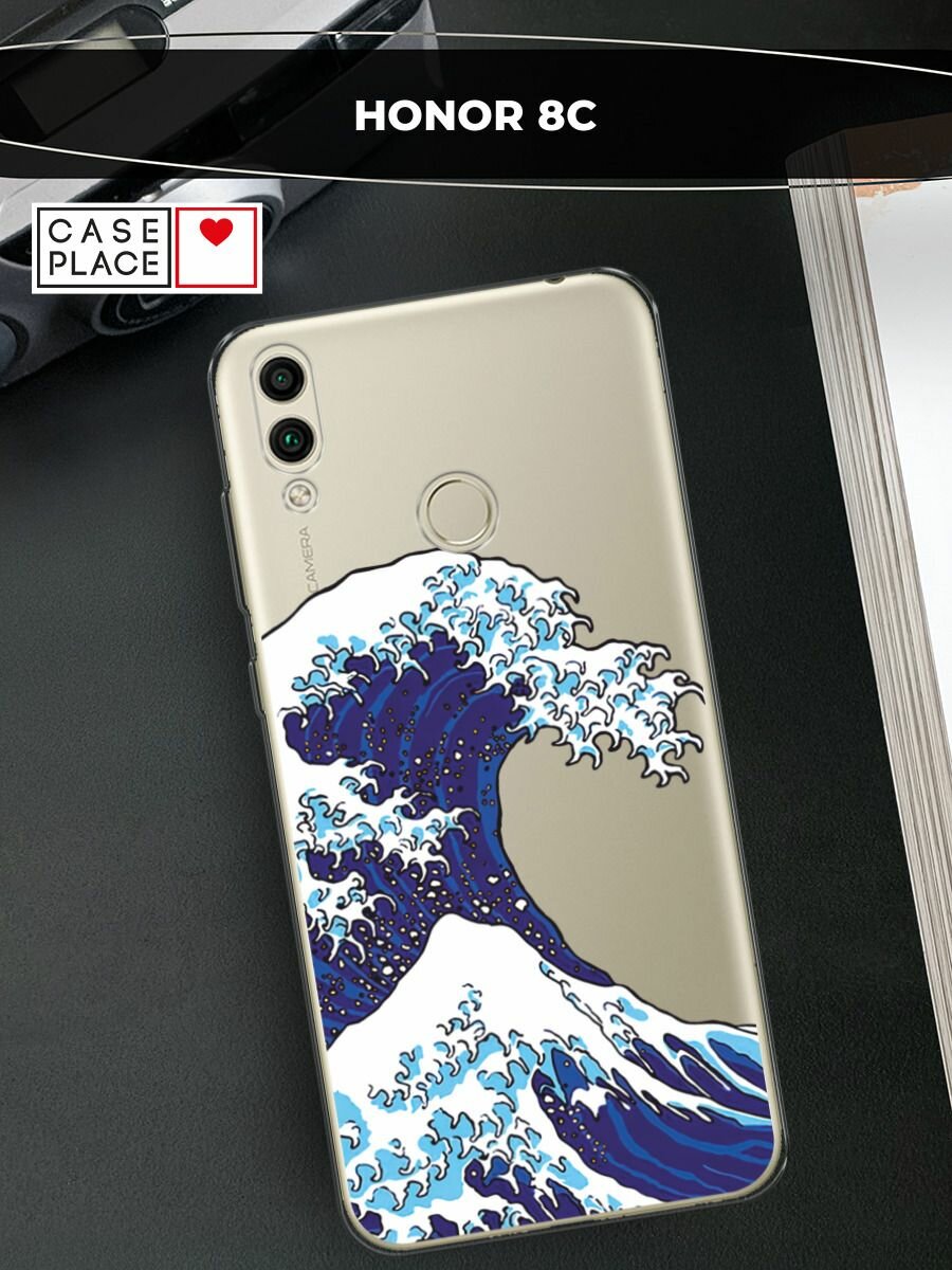 Чехол на Honor 8C / Хонор 8С с принтом "Волна над Фудзи", прозрачный