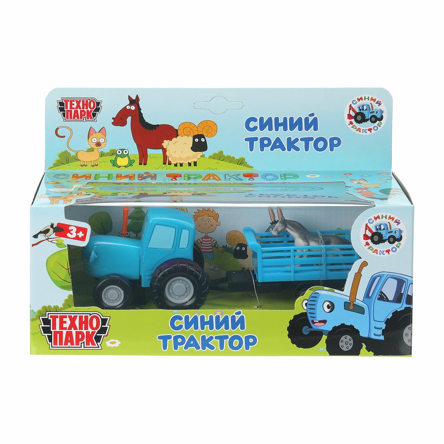 Машина технопарк синий трактор с телегой 7.5 см синий металл 400790