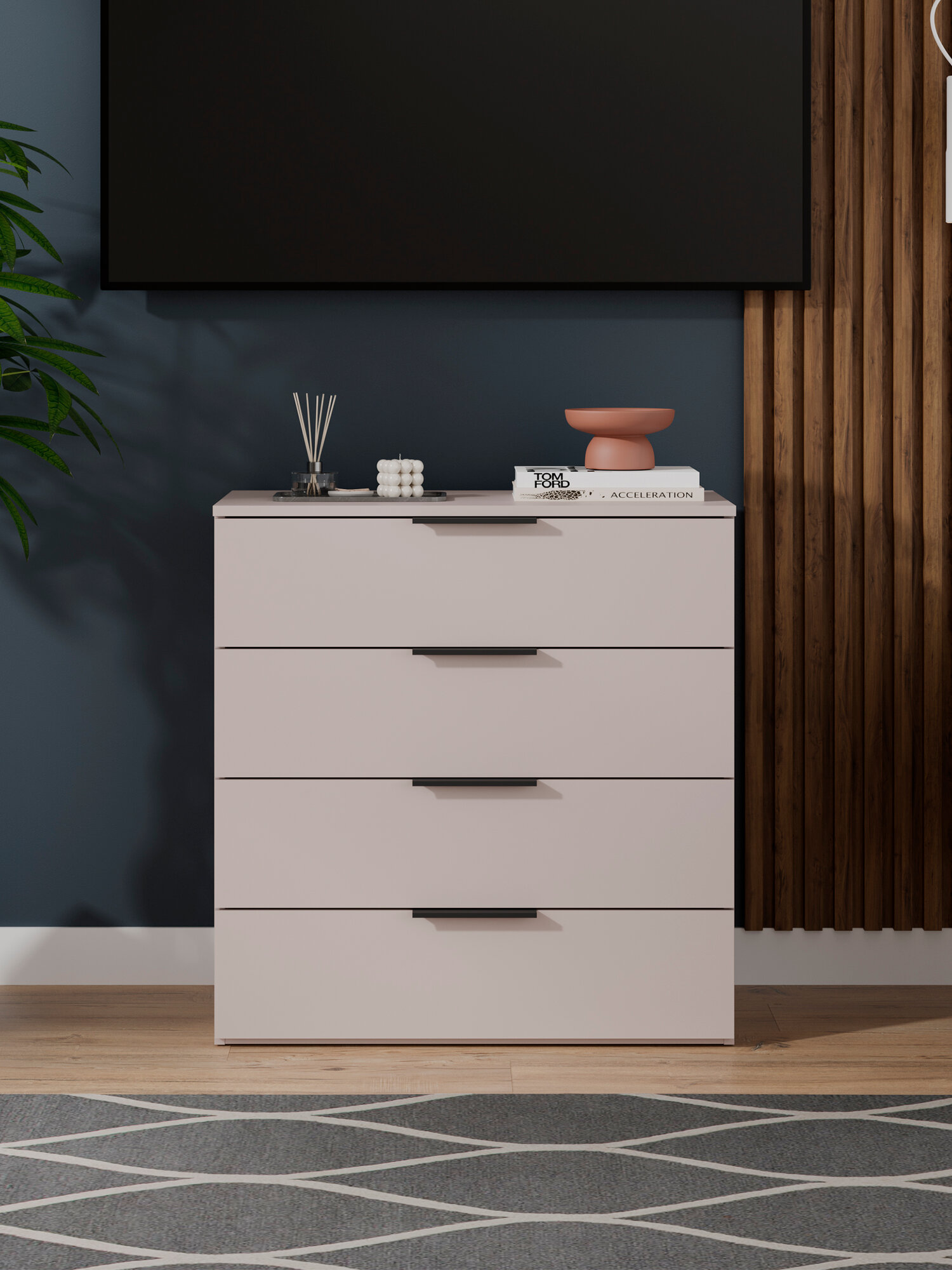 Комод FRENT Бостон, ЛДСП, 4 ящика, современный стиль, кашемир