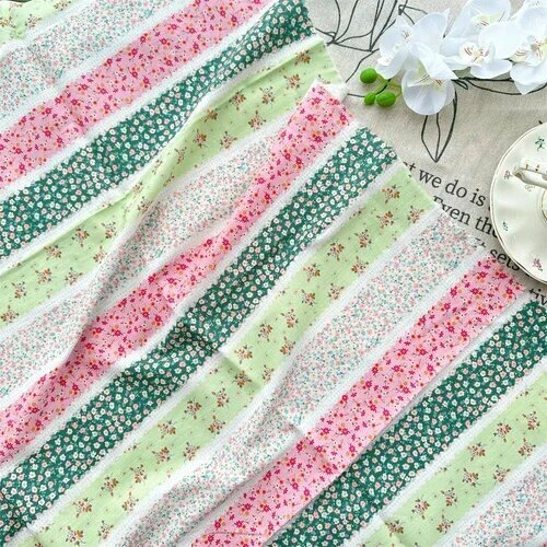Полосатая хлопковая ткань pink green 145 см