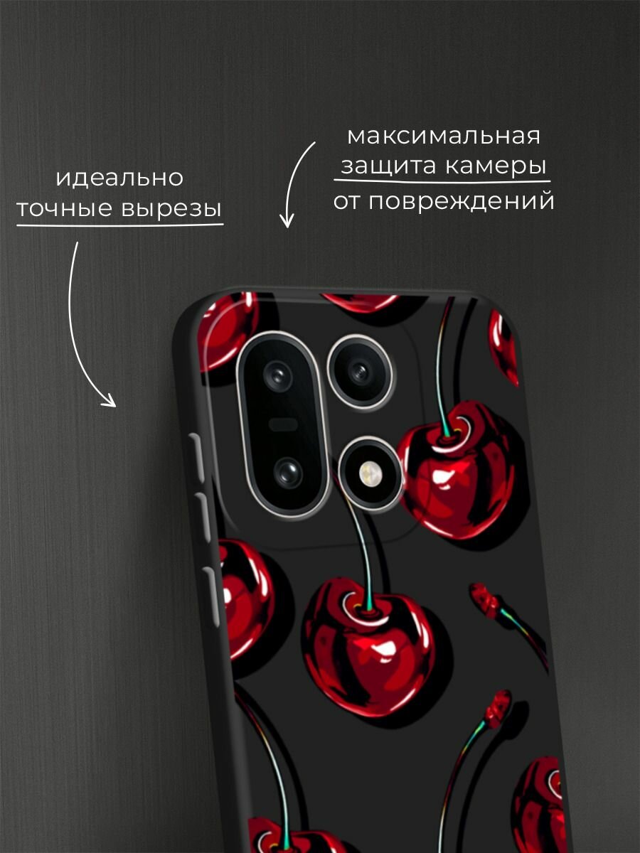 Черный матовый чехол на OnePlus 15 / Ван Плас 15 с принтом Сочные черешни — фото 1