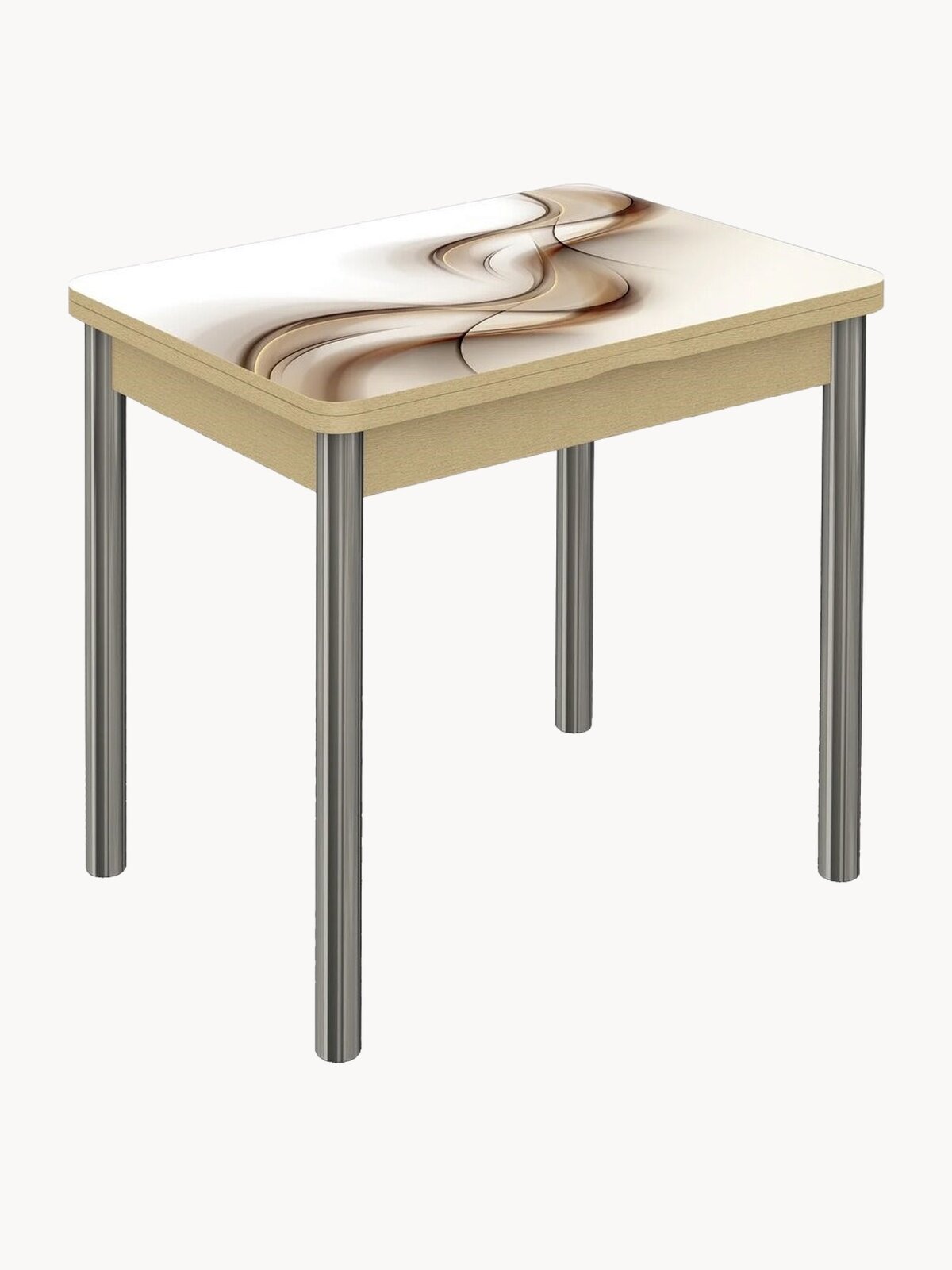 Стол обеденный раздвижной 80 см на 58(116) см белый с фотопечатью кофейный бежевый