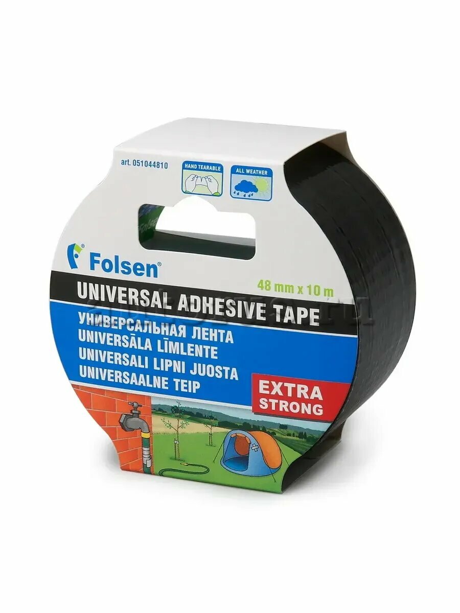 Тканевая влагоустойчивая лента , 48мм x 10м, чёрная FOLSEN арт. 051044810