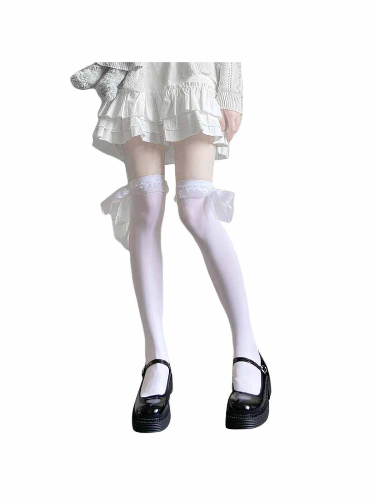 Японские чулки с кружевными бантами, Белый