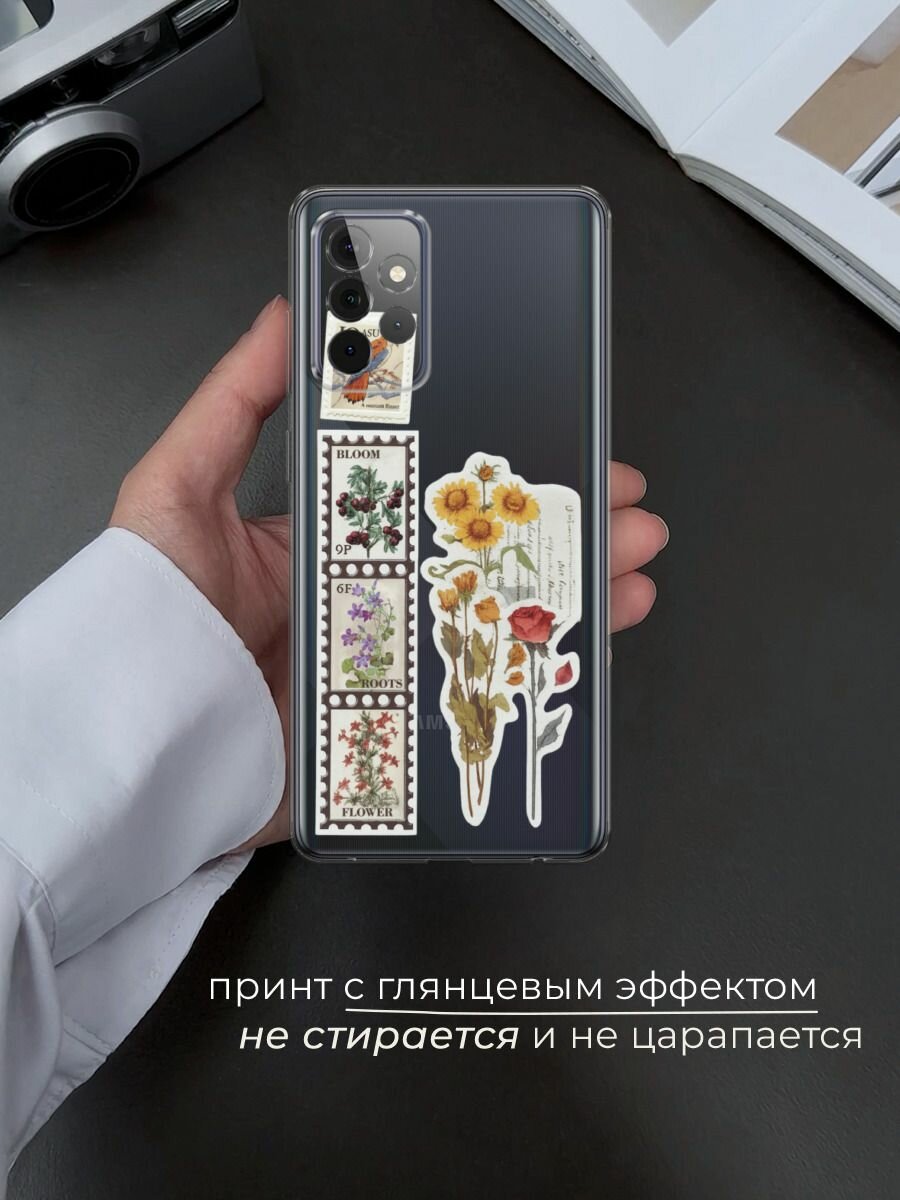 Чехол на Samsung Galaxy A72 / Самсунг Галакси А72 с принтом Марки с цветами — фото 1