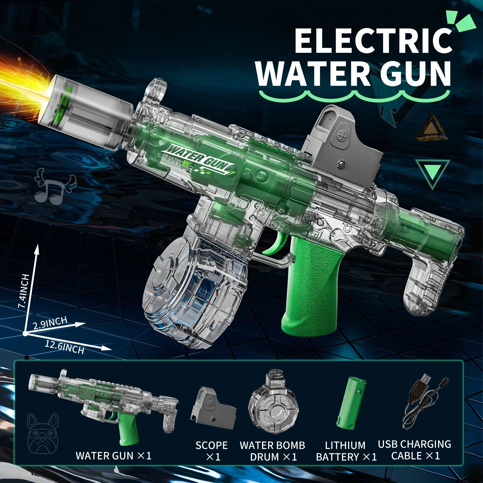 Электрический водяной пистолет Green для детей