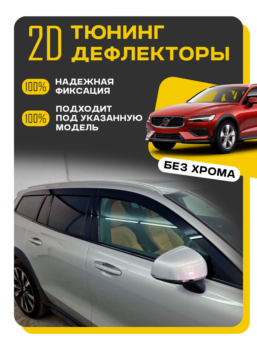 Плоские тюнинг дефлекторы для окон Volvo V60 (2018-2025) 2 поколение / Ветровики на Вольво В60. Комплект 6 шт.