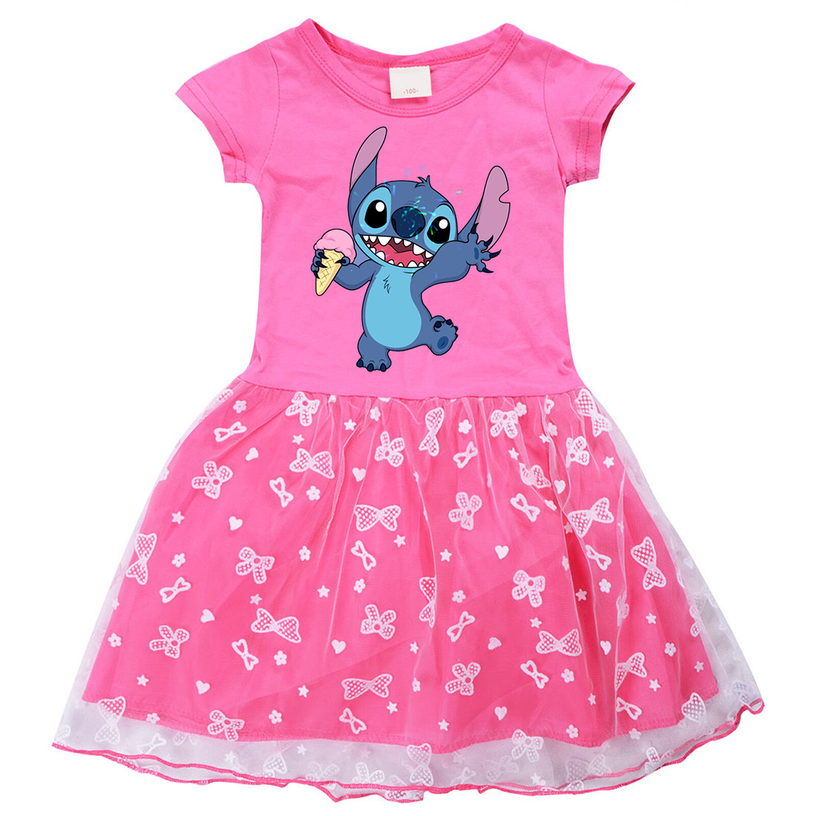 Платье-пачка с радужной сеткой и персонажами мультфильмов для девочек, повседневное платье-футболка в стиле принцессы, лёгкая и удобная летняя одежда