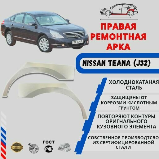 Правая ремонтная арка для автомобиля седан Nissan Teana J32 (2008 по 2015 г. в.) Холоднокатаная сталь 1 мм