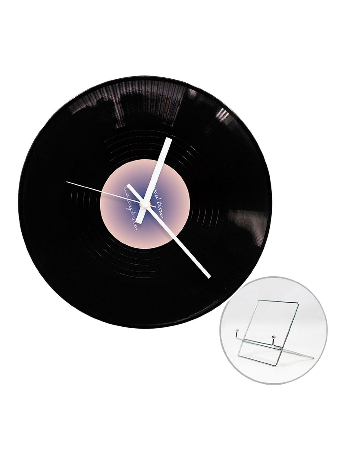 Уникальные часы в форме пластинки с современным дизайном Sunset и металлической подставкой