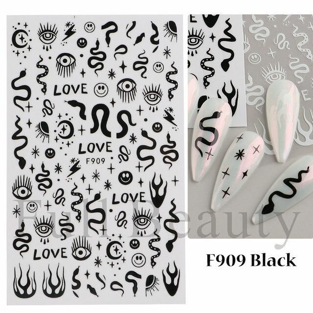 Наклейки для маникюра слайдеры для ногтей: сердечки, змеи, луна