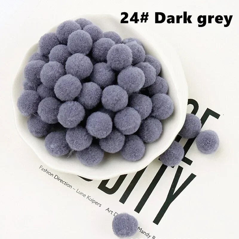 Мягкие помпоны для рукоделия, 300 штук Серый, 24 deep gray, 15mm 100Pcs