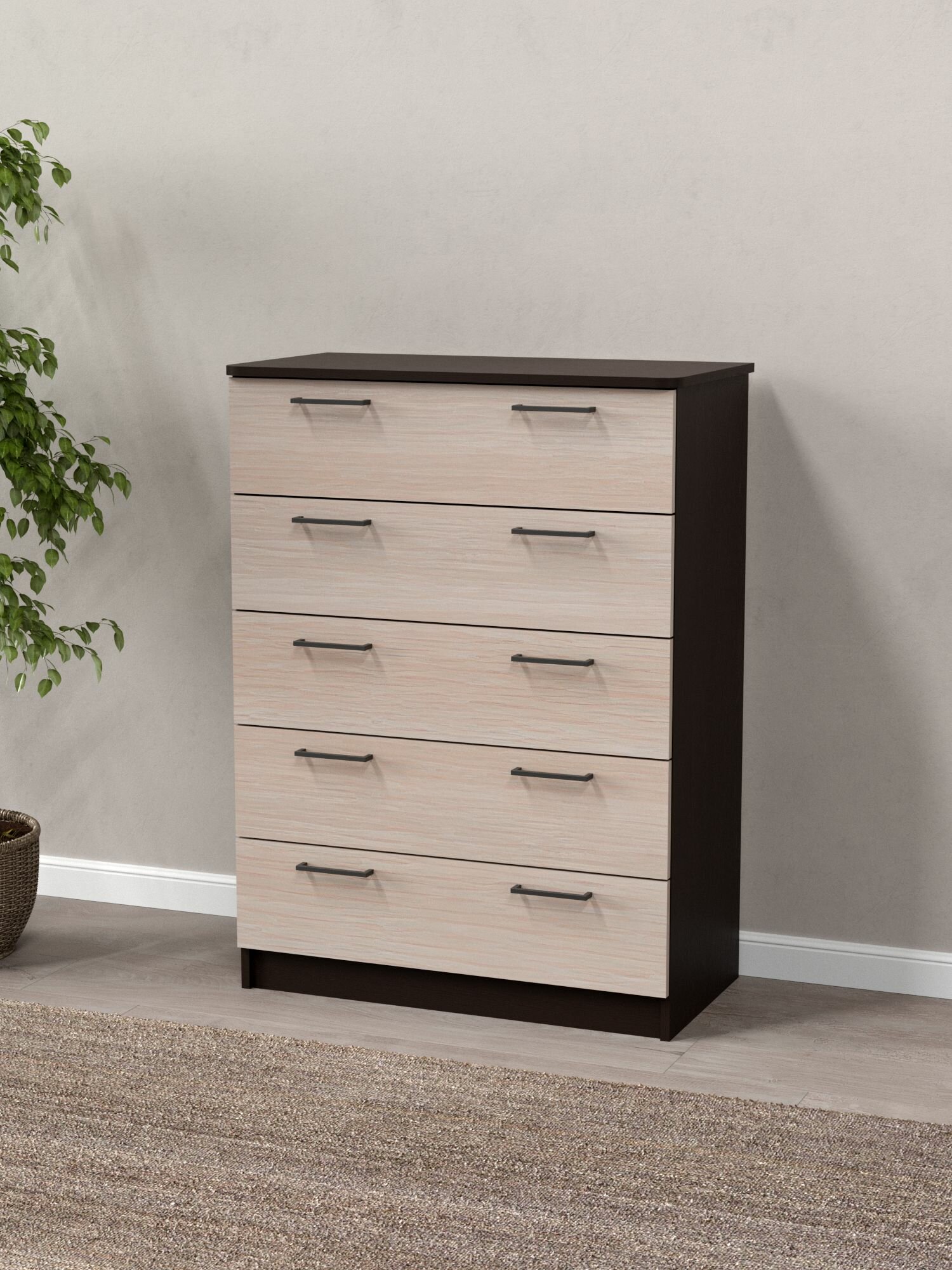 InHouse Комод Весна 5 Венге/дуб молочный 85х54х91, фасады ЛДСП