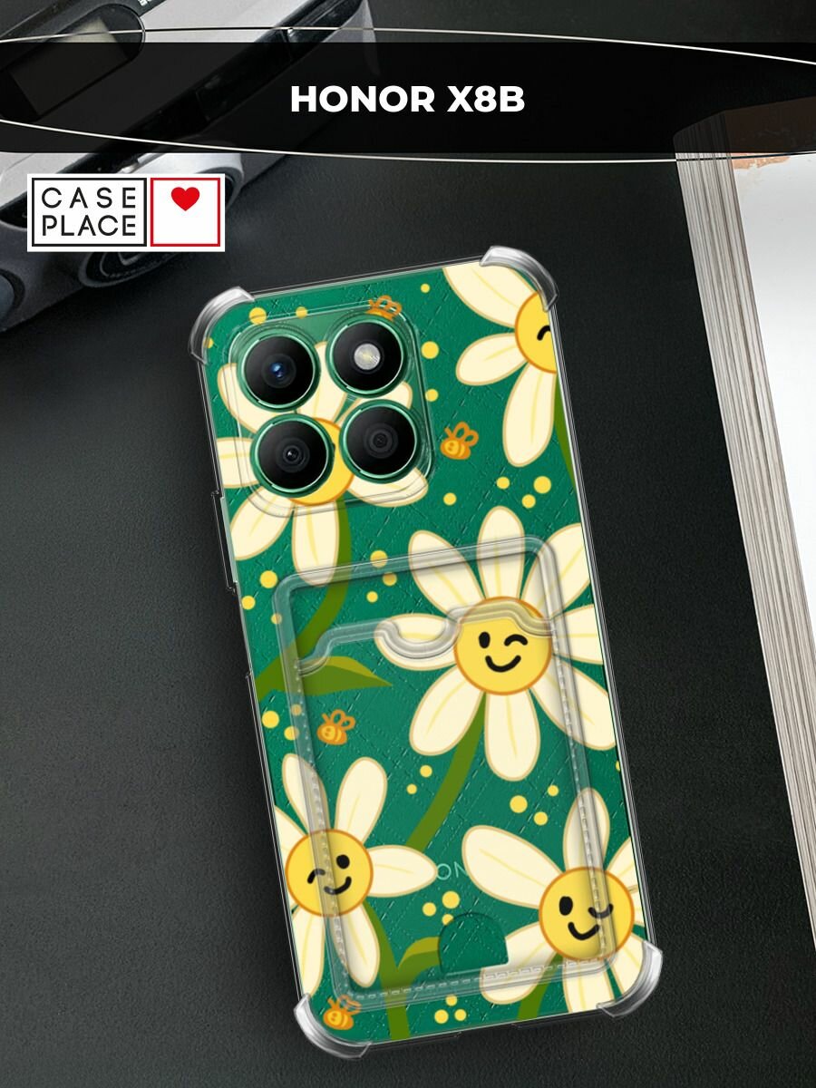 Чехол на Honor X8b (Хонор X8B) с картой и принтом Эмоциональные ромашки