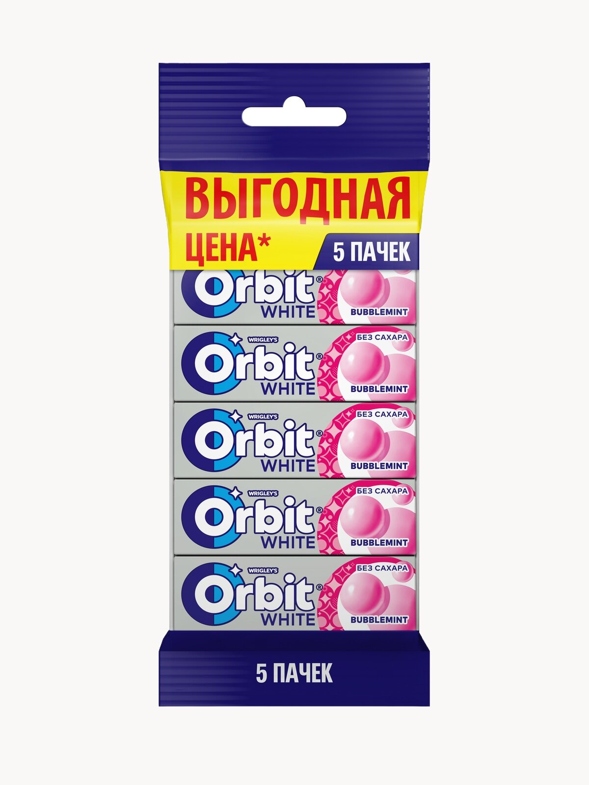 Orbit Белоснежн Bubblemint жеват резинка 5 пачек по 13,6 г