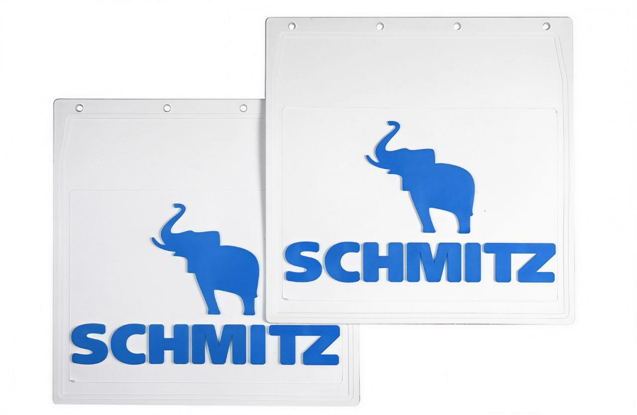 Брызговики на прицеп SCHMITZ "слон" задние белая резина LUX с синим рисунком (комплект) 400*400