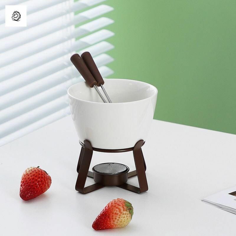 Коричневый керамический фондю набор для плавления шоколада и сыра 300 мл