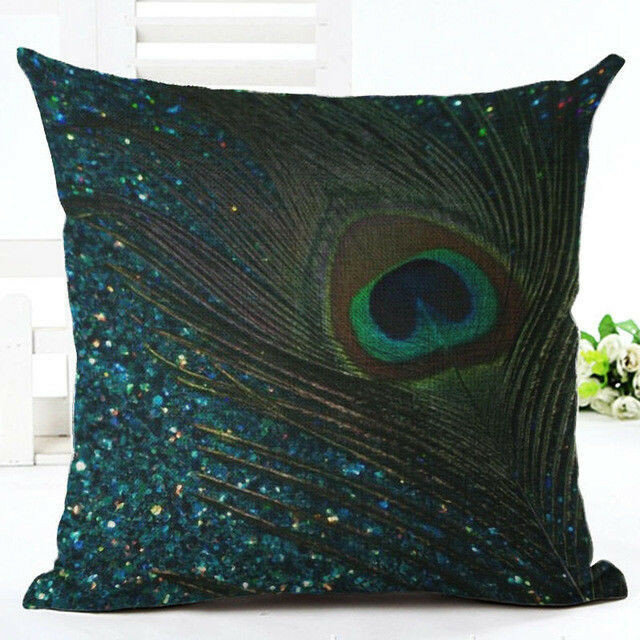 Luxurious linen cushion cover in stunning peacock design for sofa and bedroom, size 2